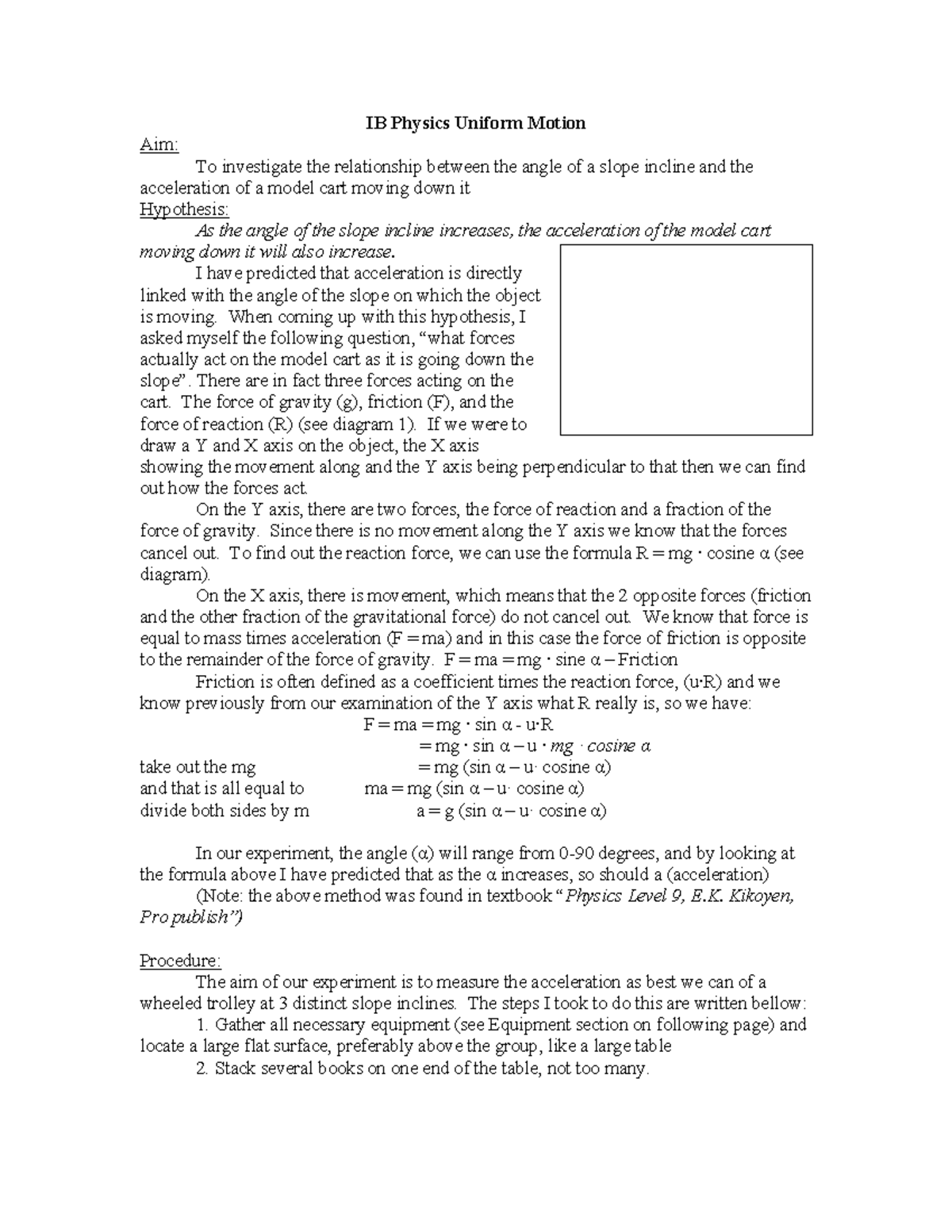 PDF Uniform Motion lab - lab - IB Physics Uniform Motion Aim: To investigate the relationship ...