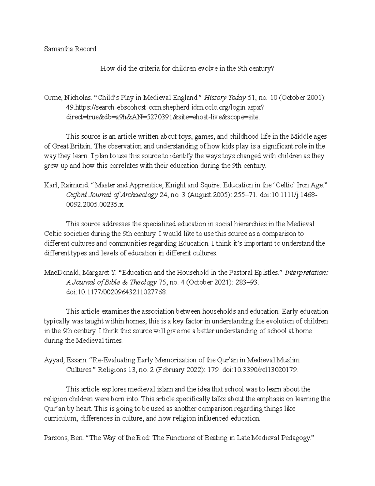 Annotated Bibliography - Samantha Record How did the criteria for ...