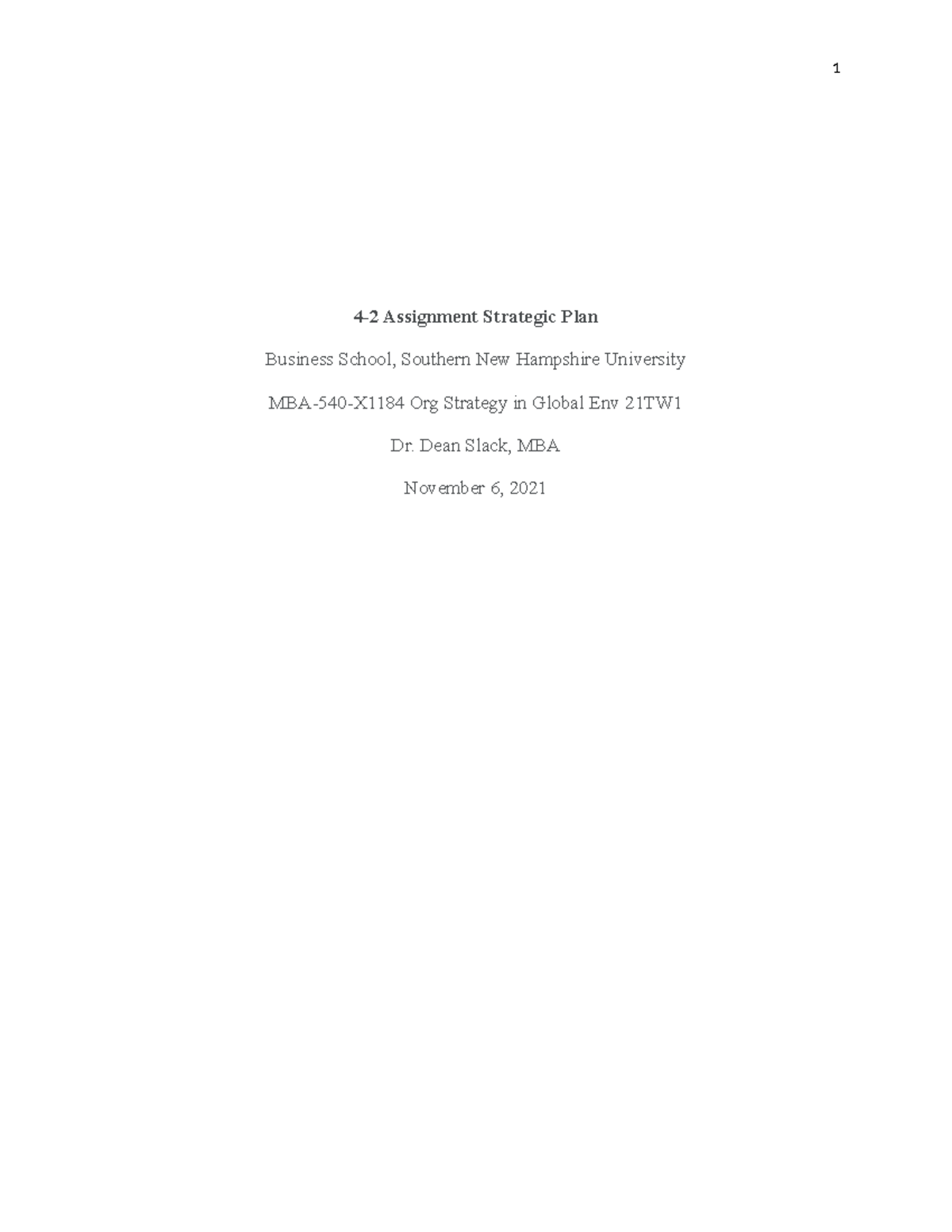 4-2 Assignment Strategic Plan - mba 540 - 1 4-2 Assignment Strategic ...
