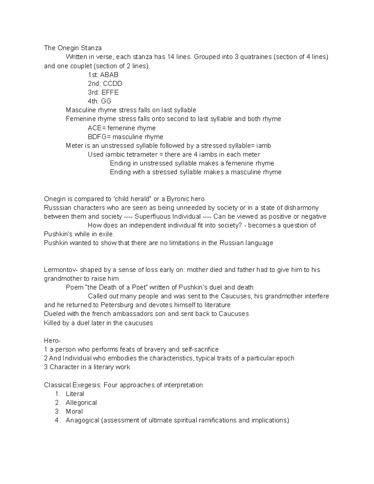 Notes - The Onegin Stanza Written in verse, each stanza has 14 lines ...