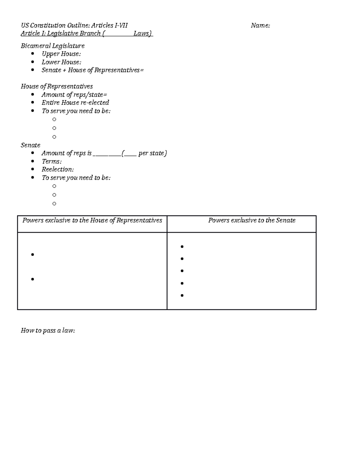 US Constitution Outline Blank - Studocu