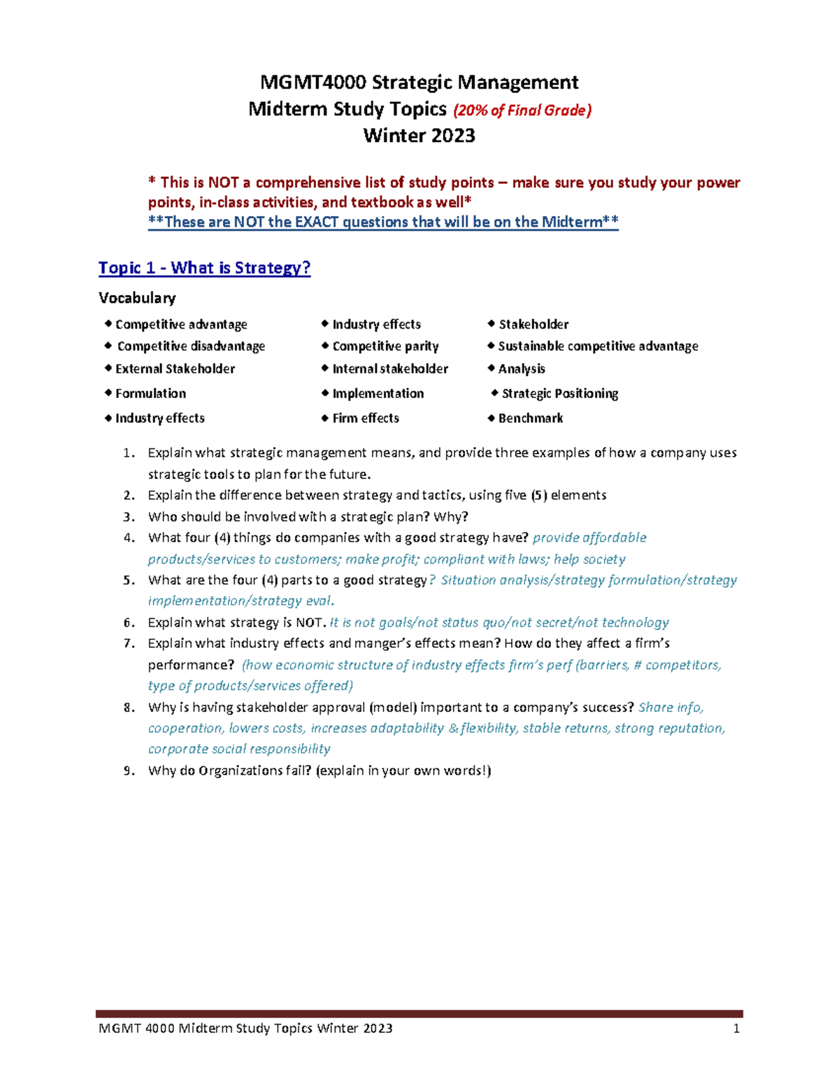 MGMT4000 Mid Term Review Topics Winter 2023 2 - MGMT 40 00 Midterm ...