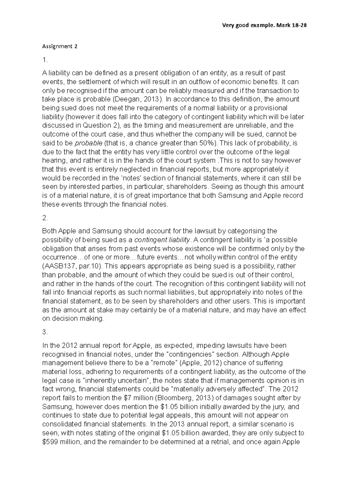 Good assignment - Very good example. Mark 18-20 Assignment 2 1. A ...