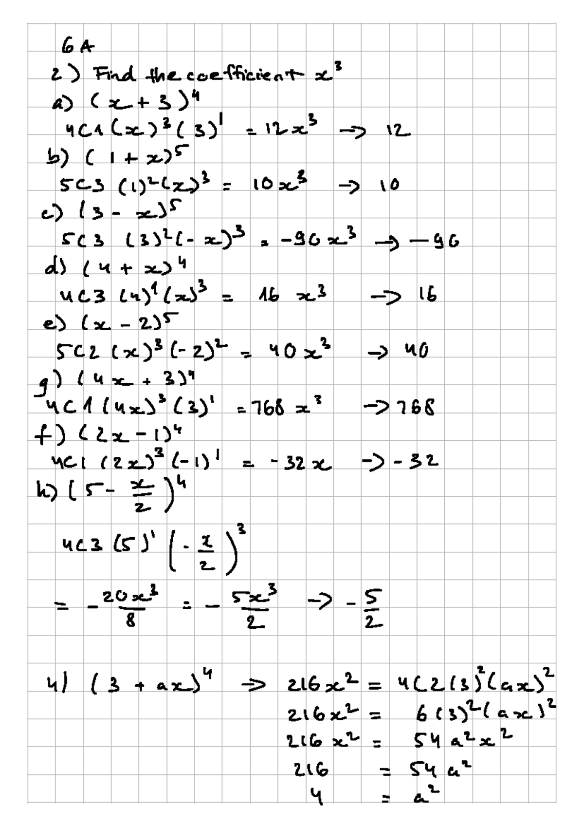 Notes for maths - 6 A 2) Find the cce efficient x3 a) (x+3)" = 12x3 12 ...