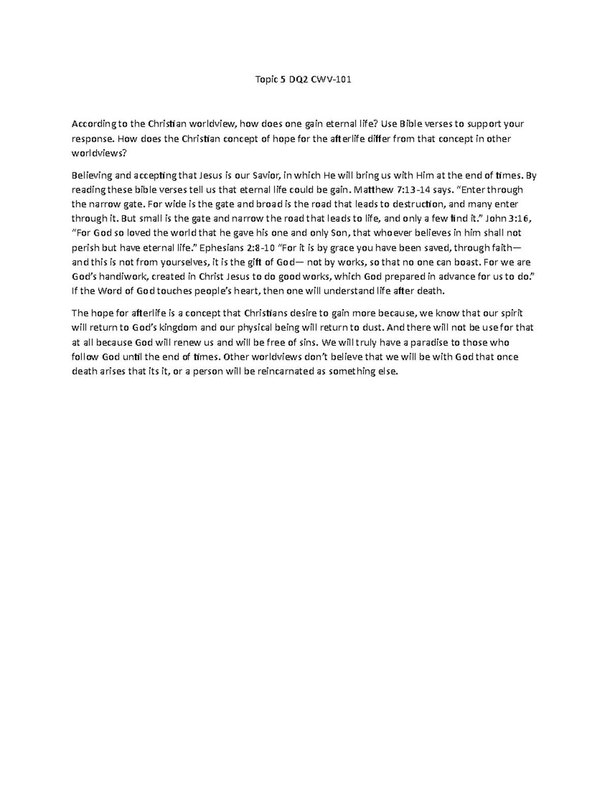 CWV-101 Topic 5 DQ2 Class discussion questions - Topic 5 DQ2 According ...