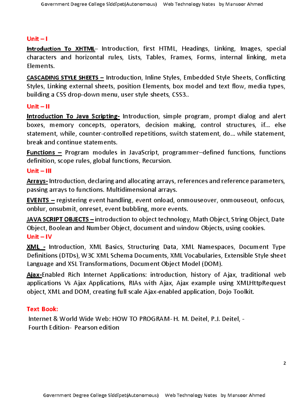 Unit I Web Technologies Notes 2 Unit I Introduction To