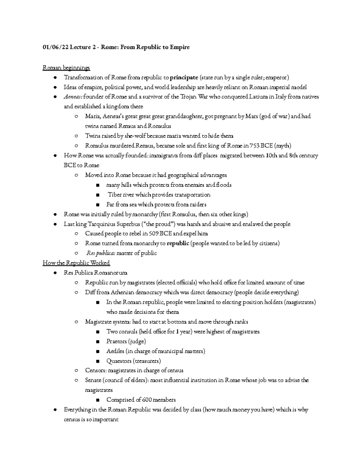 MMW 12 Rome From Republic to Empire Lecture Notes - 01/06/22 Lecture 2 ...