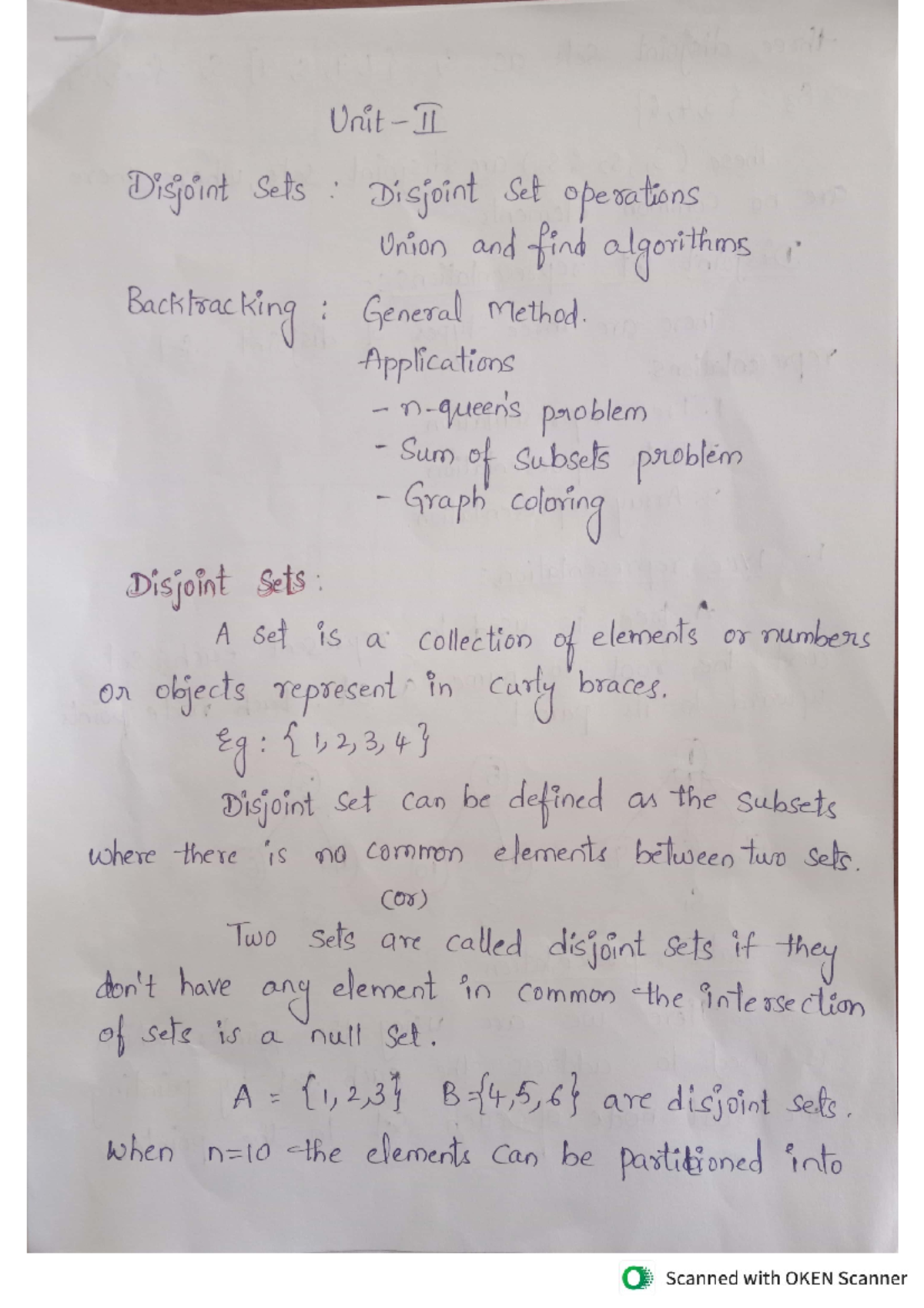 UNIT-2 ADA - unit 2 ada notes handwritten - Disjoint Sets: Disjoint Set ...