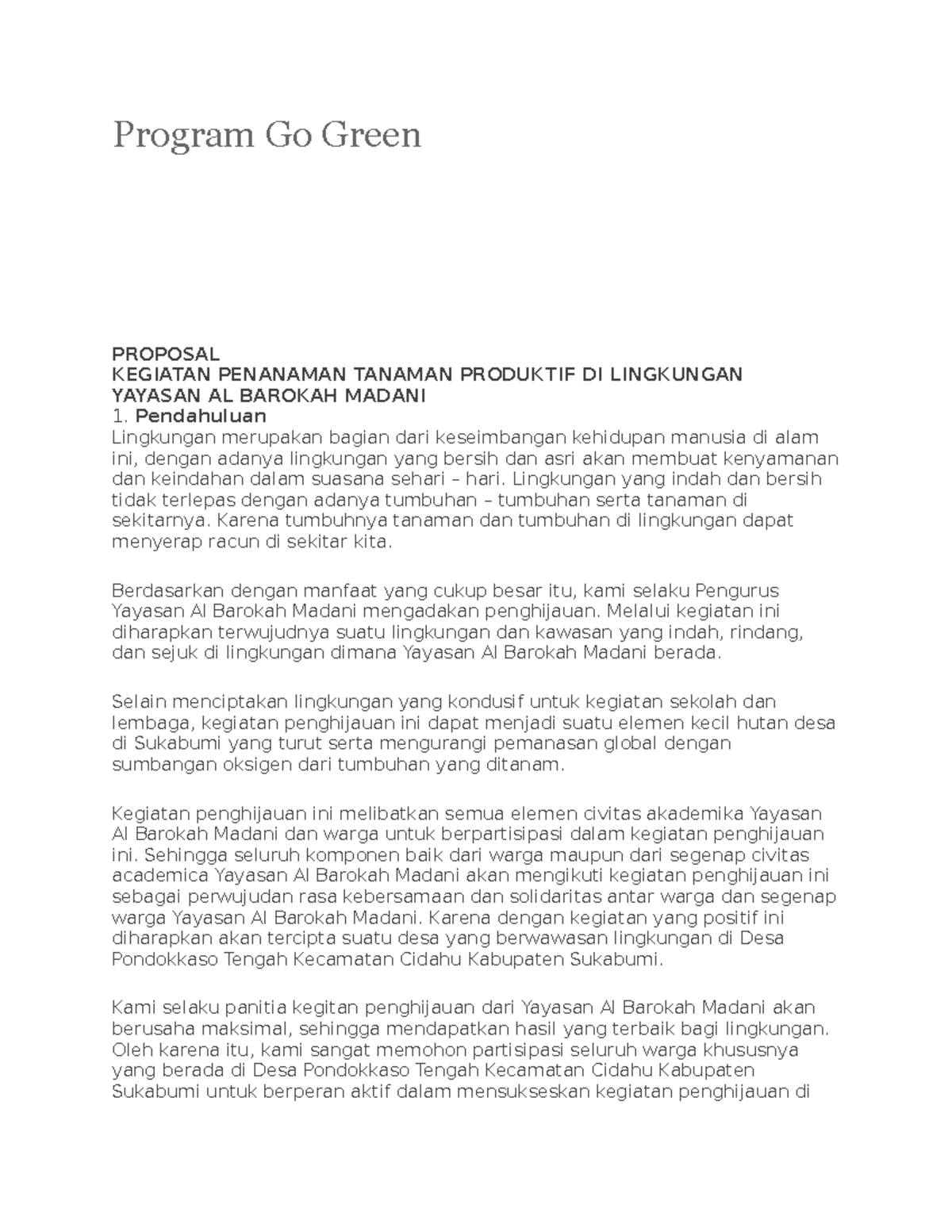 Program Go Green - Program Go Green PROPOSAL KEGIATAN PENANAMAN TANAMAN PRODUKTIF DI LINGKUNGAN ...