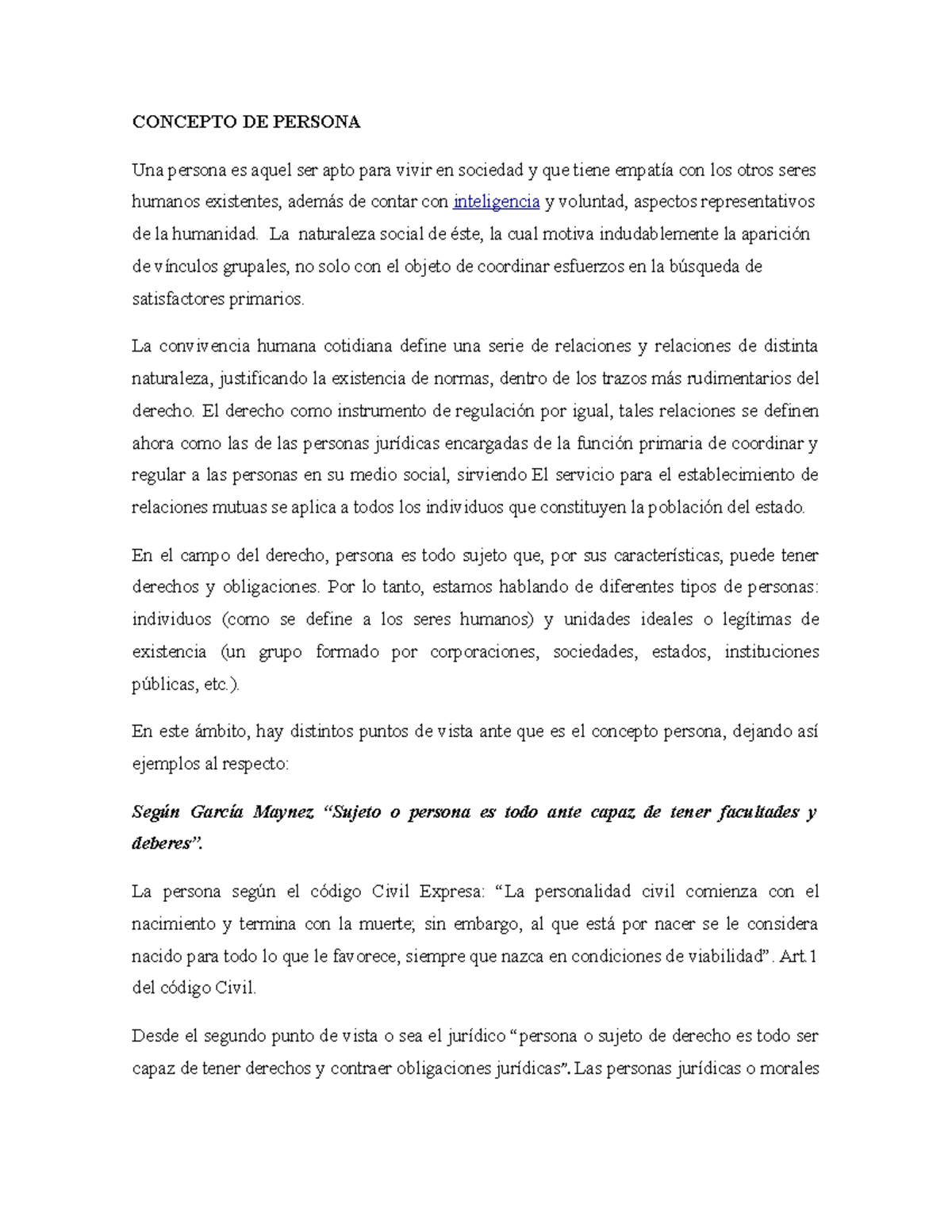 Concepto - CONCEPTO DE PERSONA Una persona es aquel ser apto para vivir ...