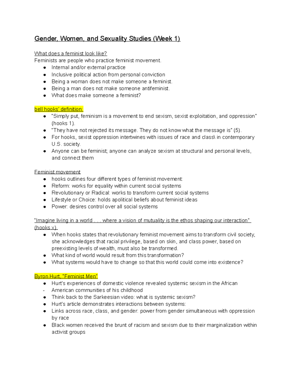 GWSS Week 1 - Introduction To Gender, Women, And Sexuality Studies ...