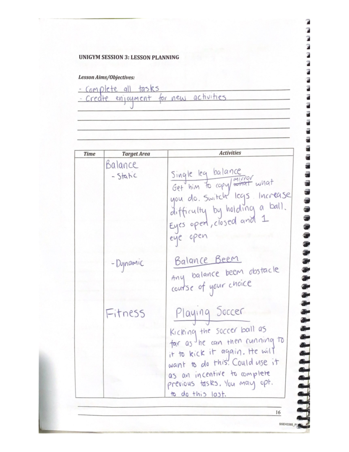 Unigym Session 3 Lesson Planning - UNIGYM SESSION 3: LESSON PLANNING ...