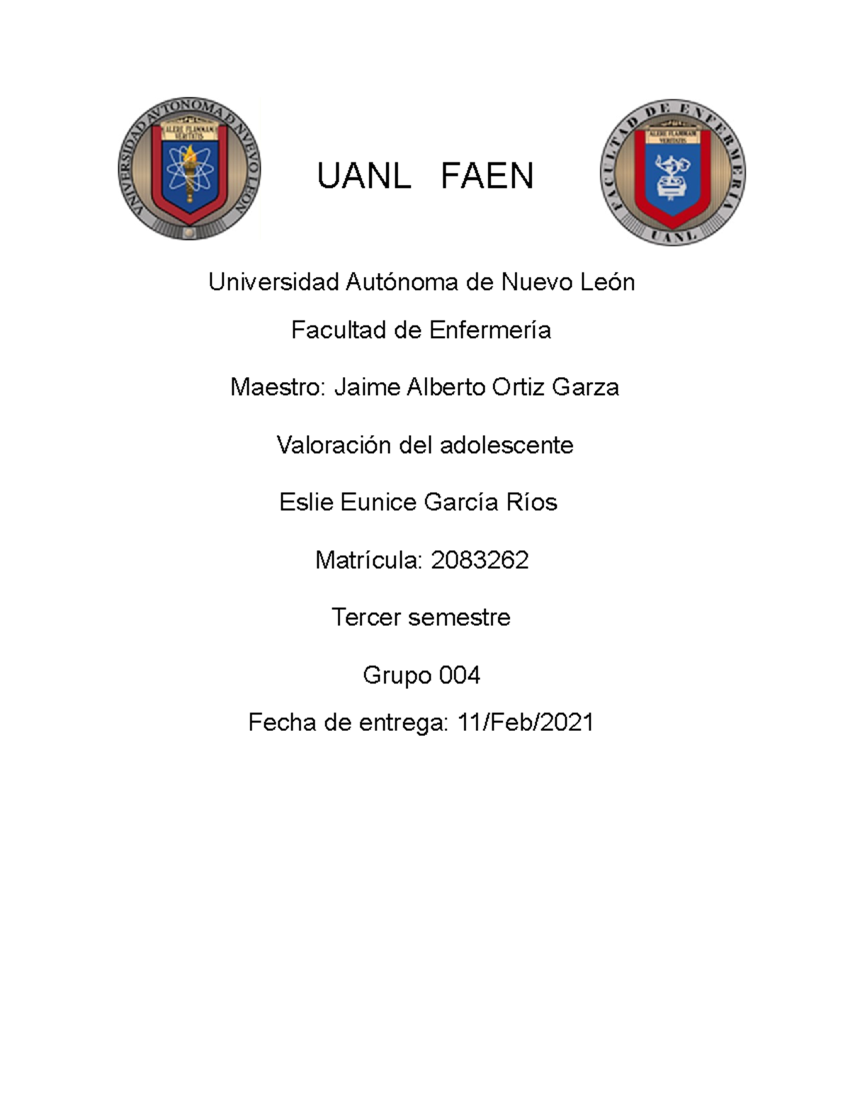Valoracion DE Adolescente - UANL FAEN Universidad Autónoma de Nuevo ...