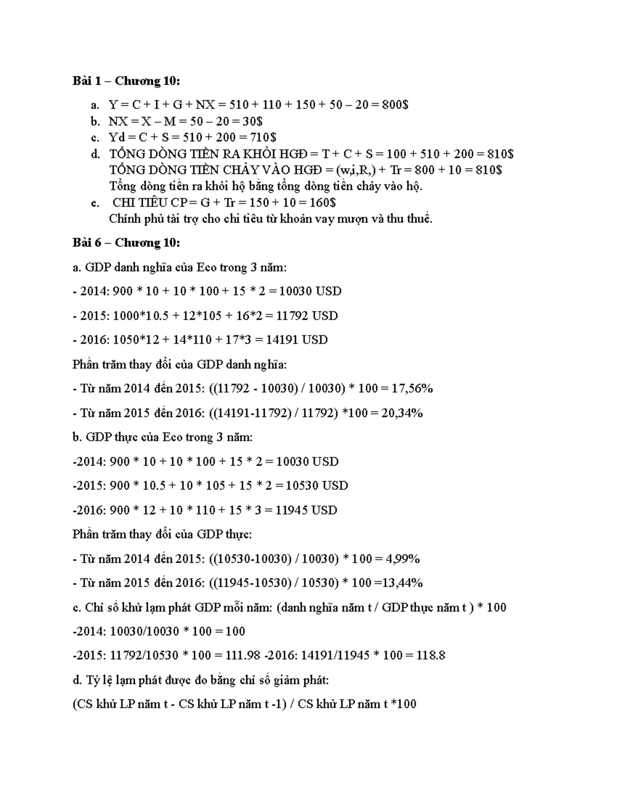 Macro ex (c10+11) - kinh tế vĩ mô cô trang - Bài 1 – Chương 10: a. Y ...