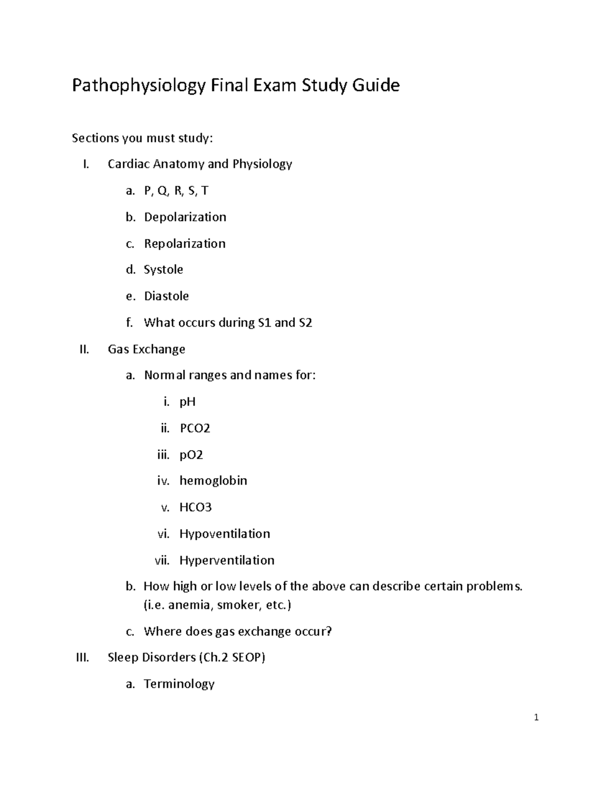 PSG 1113 Final Exam Study Guide - 1 Pathophysiology Final Exam Study ...