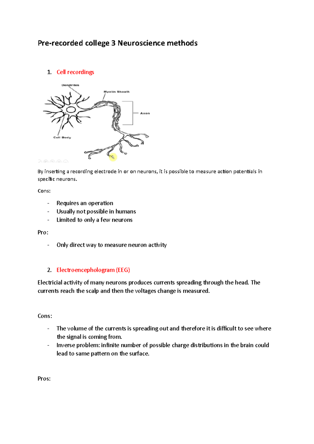 Lecture 3 Neuroscience methods - Pre-recorded college 3 Neuroscience ...