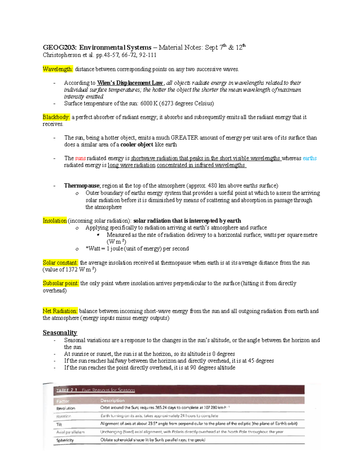 GEOG203-Material Notes - Sep 7th & 12th - GEOG203: Environmental ...