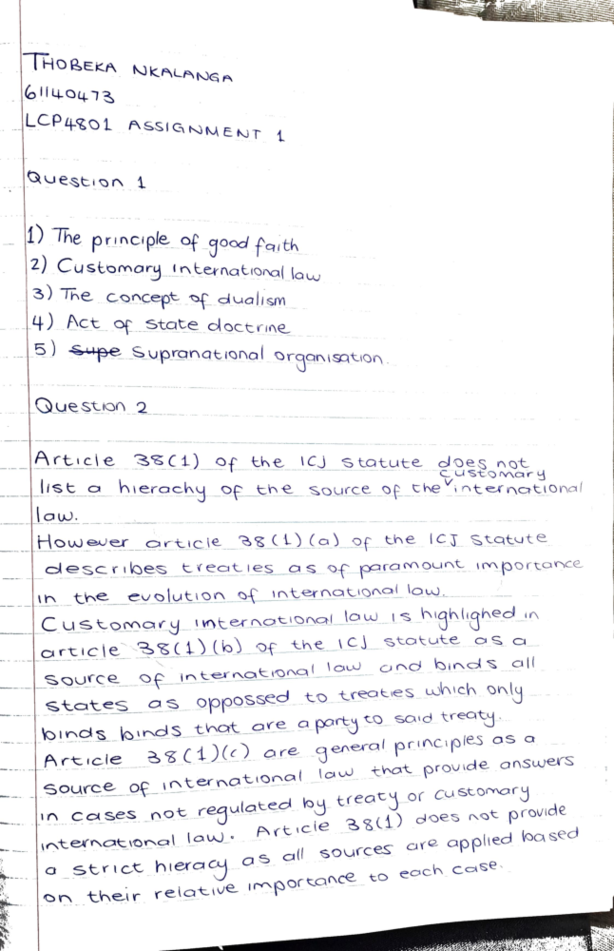 Lcp4801 - International law assignment 1 - LCP4801 - Studocu