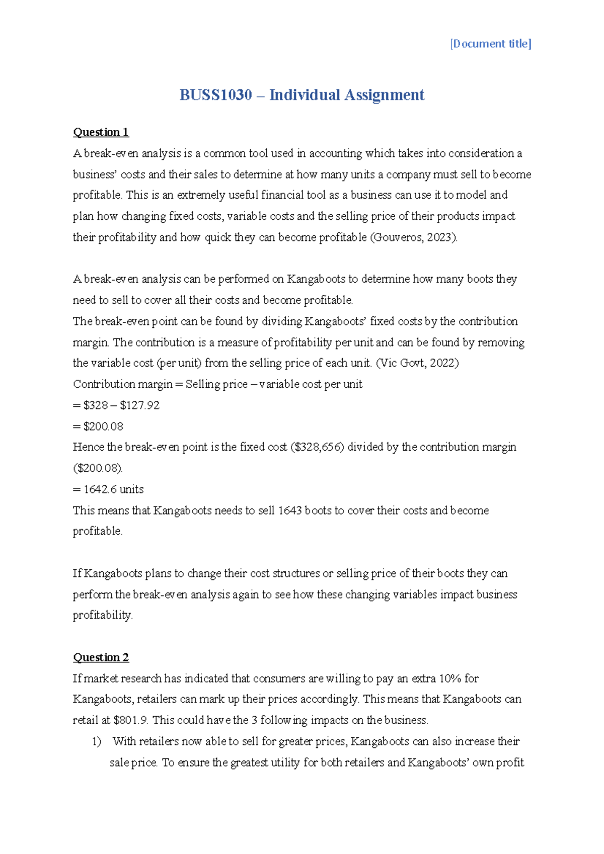 Individual Assignment - Short Release - BUSS1030 – Individual ...