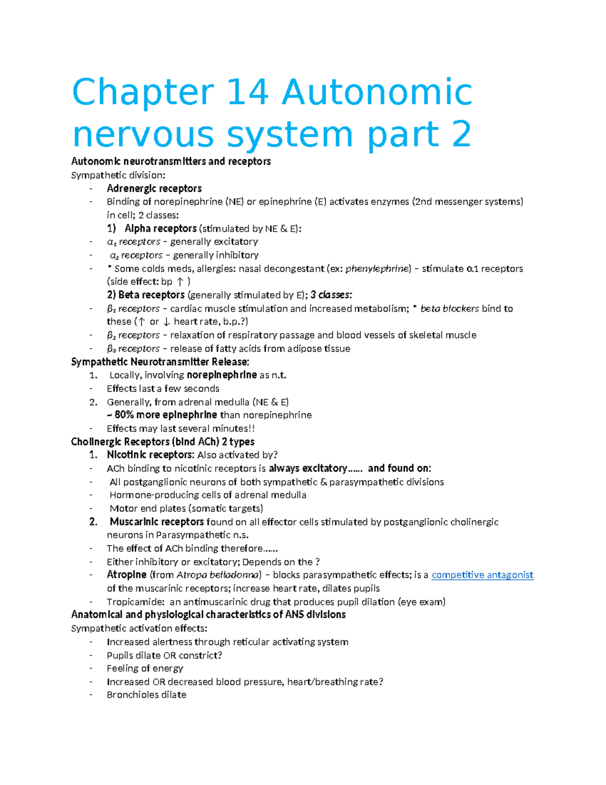 Chapter 14 part 2 - anatomy - Chapter 14 Autonomic nervous system part ...