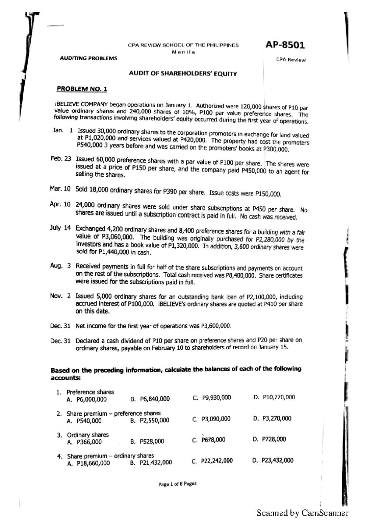 Auditing Problems Shareholders Equity Reviewer - bachelor of science in ...