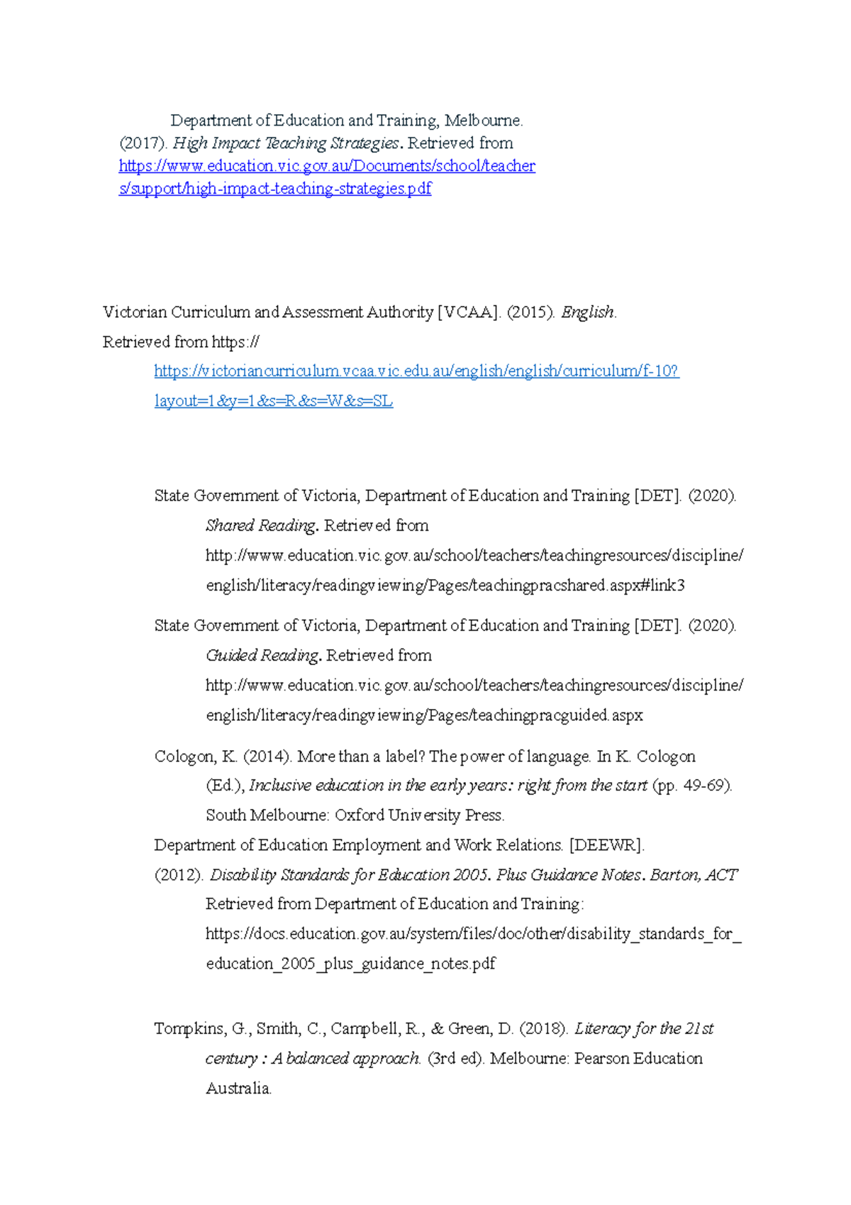 References 1 - Department of Education and Training, Melbourne. (2017 ...