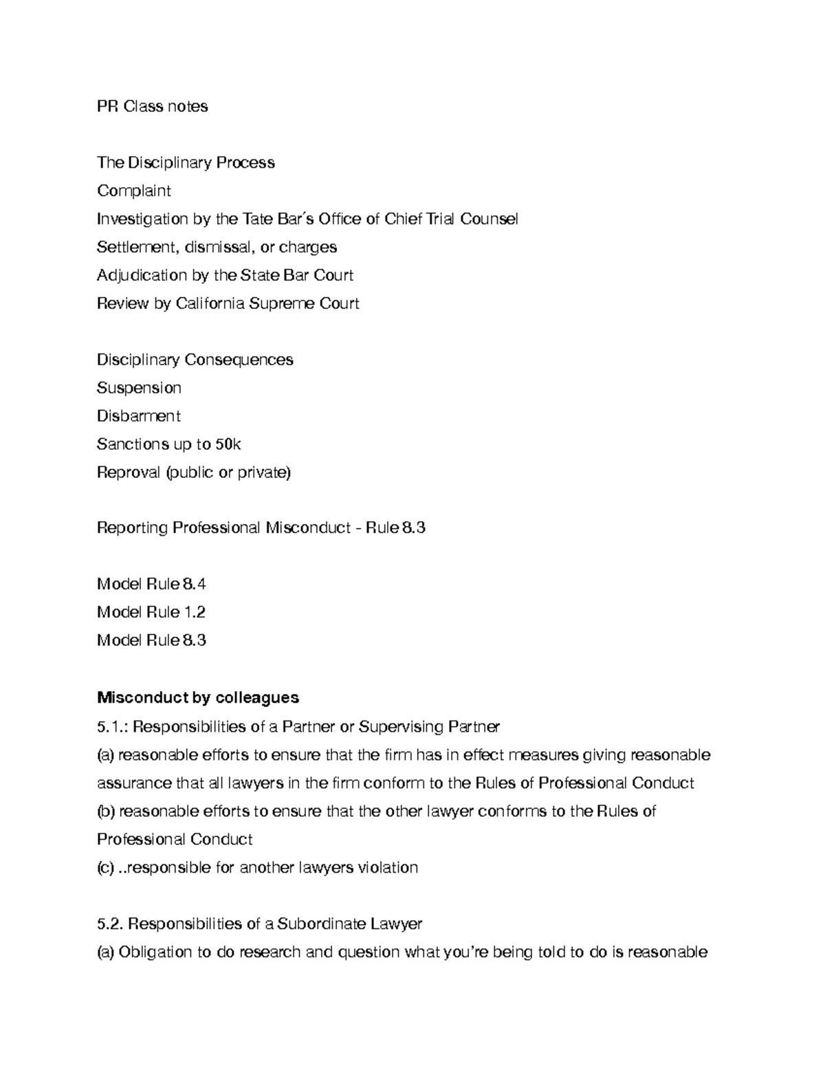 PR Class Notes - PR Class notes The Disciplinary Process Complaint ...