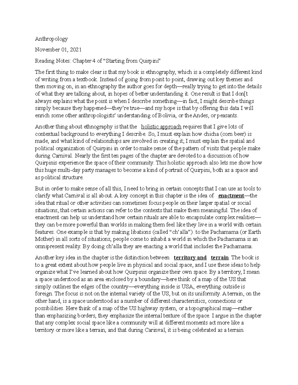 ANTH Reading Notes CHAP 4 - Anthropology November 01, 2021 Reading ...