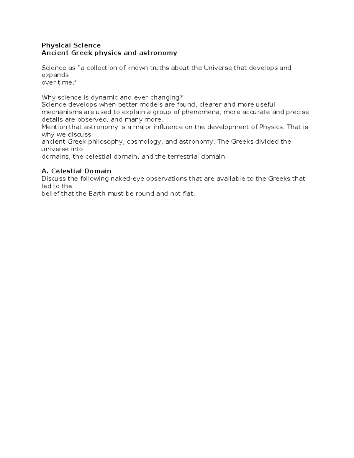 Physical Science-Di Urnal Motion - Physical Science Ancient Greek ...