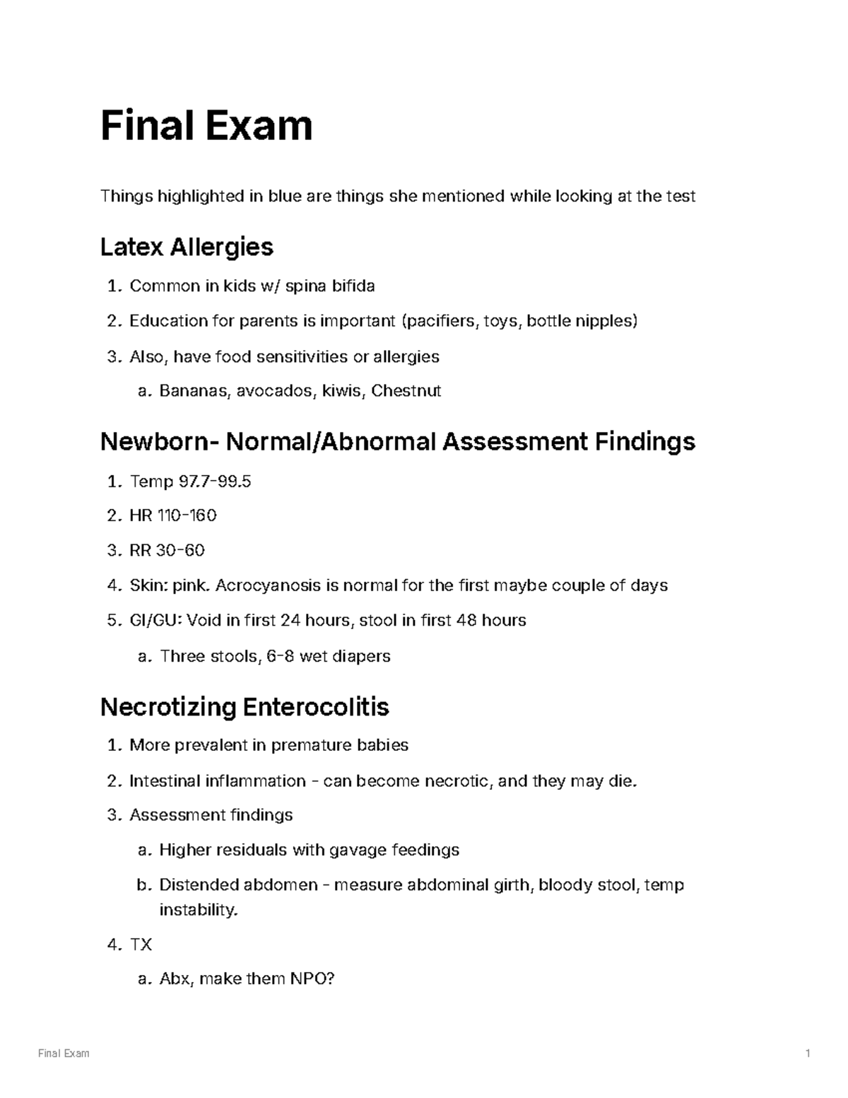 Final Exam OB - Notes - Final Exam Things highlighted in blue are ...