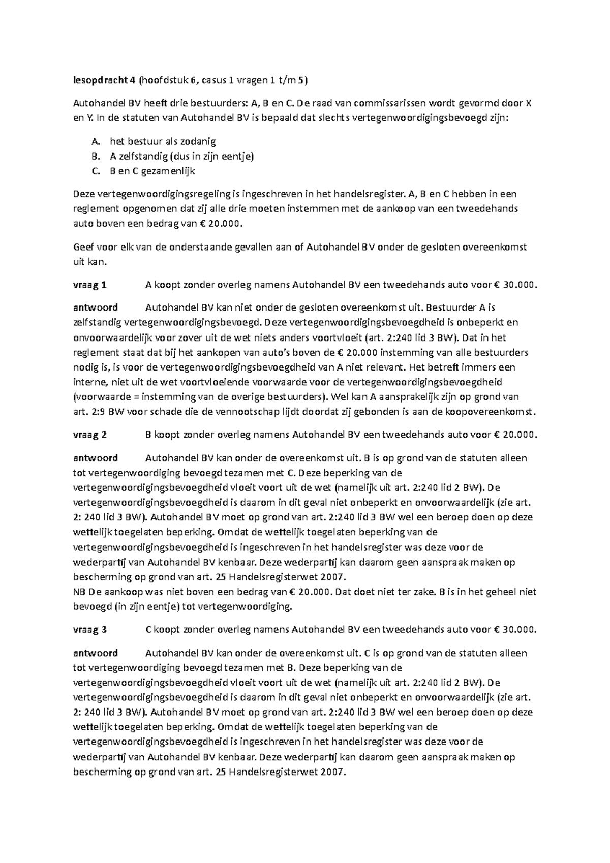 2019 2020 lesopdracht 4 + antwoord - lesopdracht 4 (hoofdstuk 6, casus ...