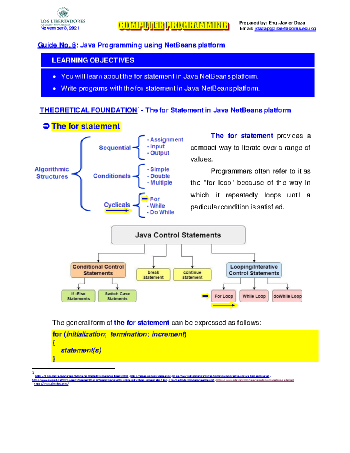 6. Guide 6 Computer Programming FOR Statements in Java 2020-2 ...