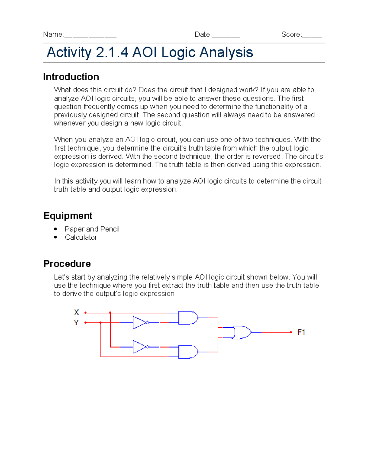 A2 1 4AOILogic Analysis - Name:_____________ Date:_______ Score:_____ Activity 2.1 AOI Logic ...