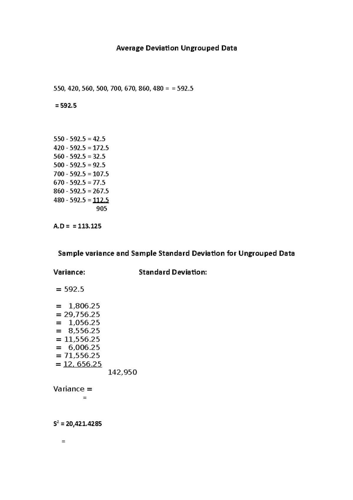 Engineering Data Analysis (Average Deviation for Grouped and Ungrouped ...