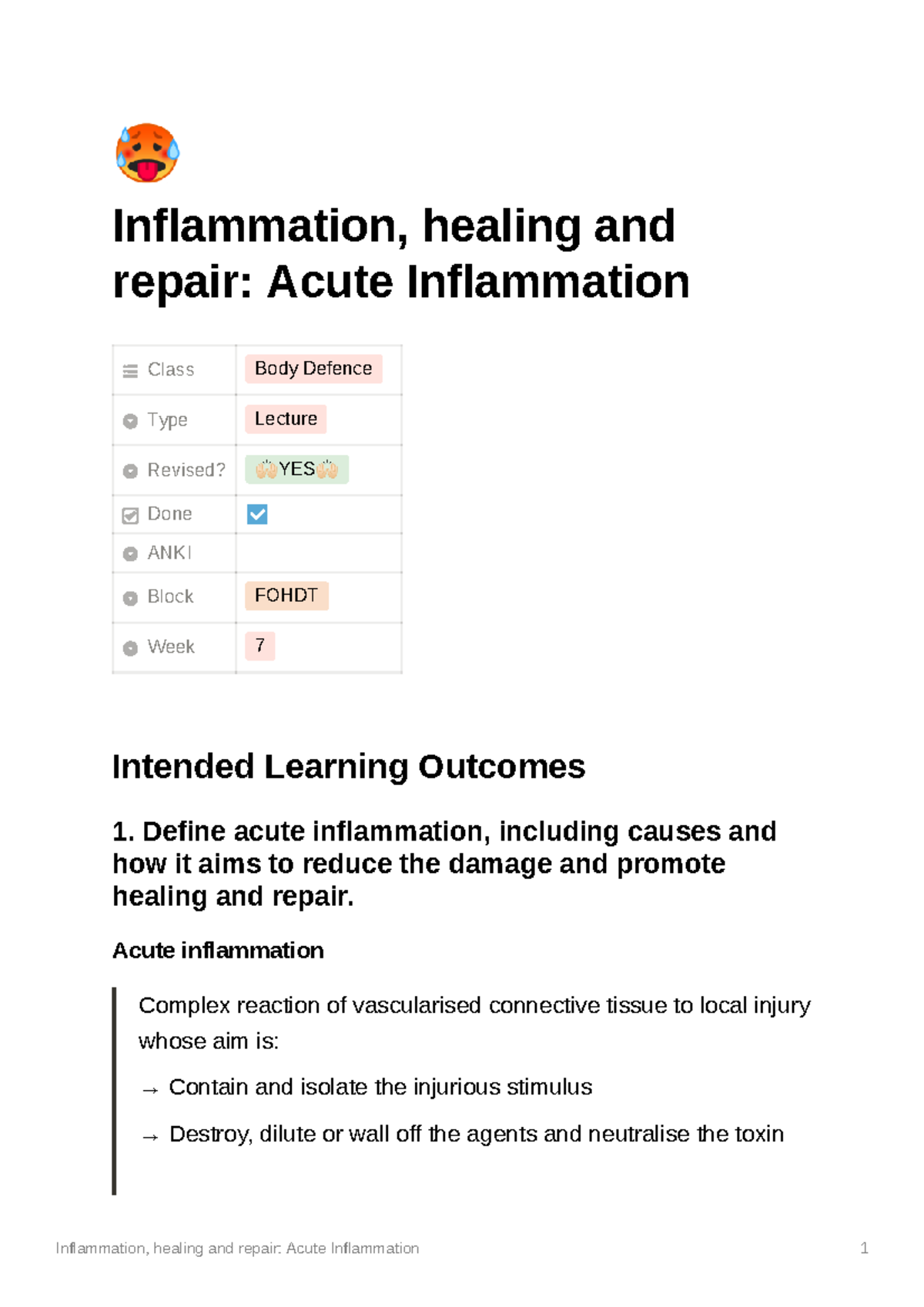 Inflammation healing and repair Acute Inflammation - 🥵 Inflammation ...