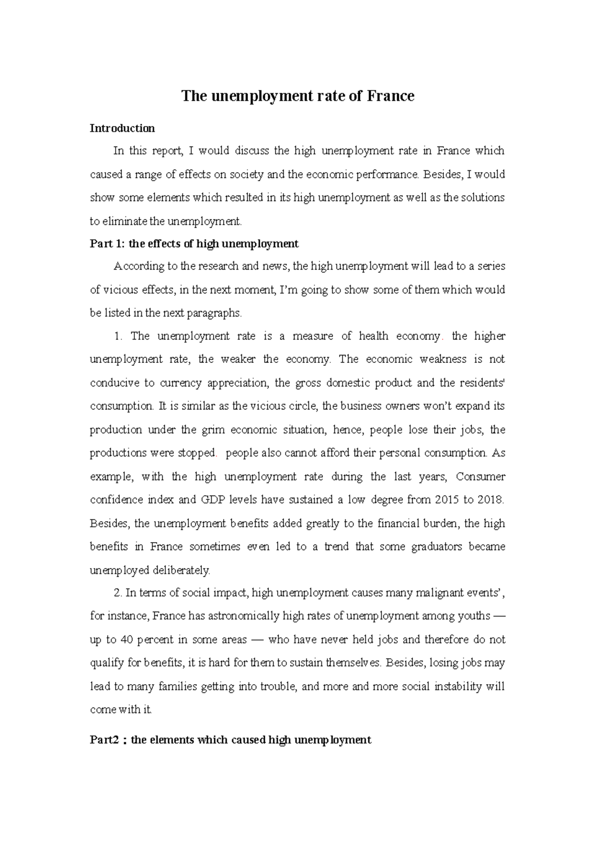 Essay - Grade: 7 - The unemployment rate of France Introduction In this ...