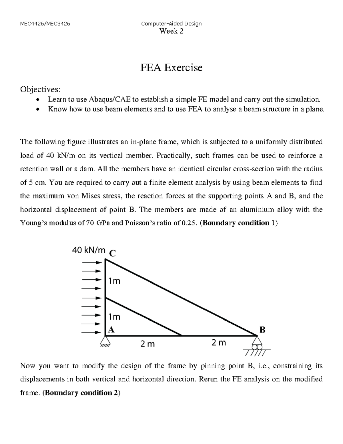 Prac2 wk2 beam structure - MEC4426/MEC3426 Computer-Aided Design Week 2 ...