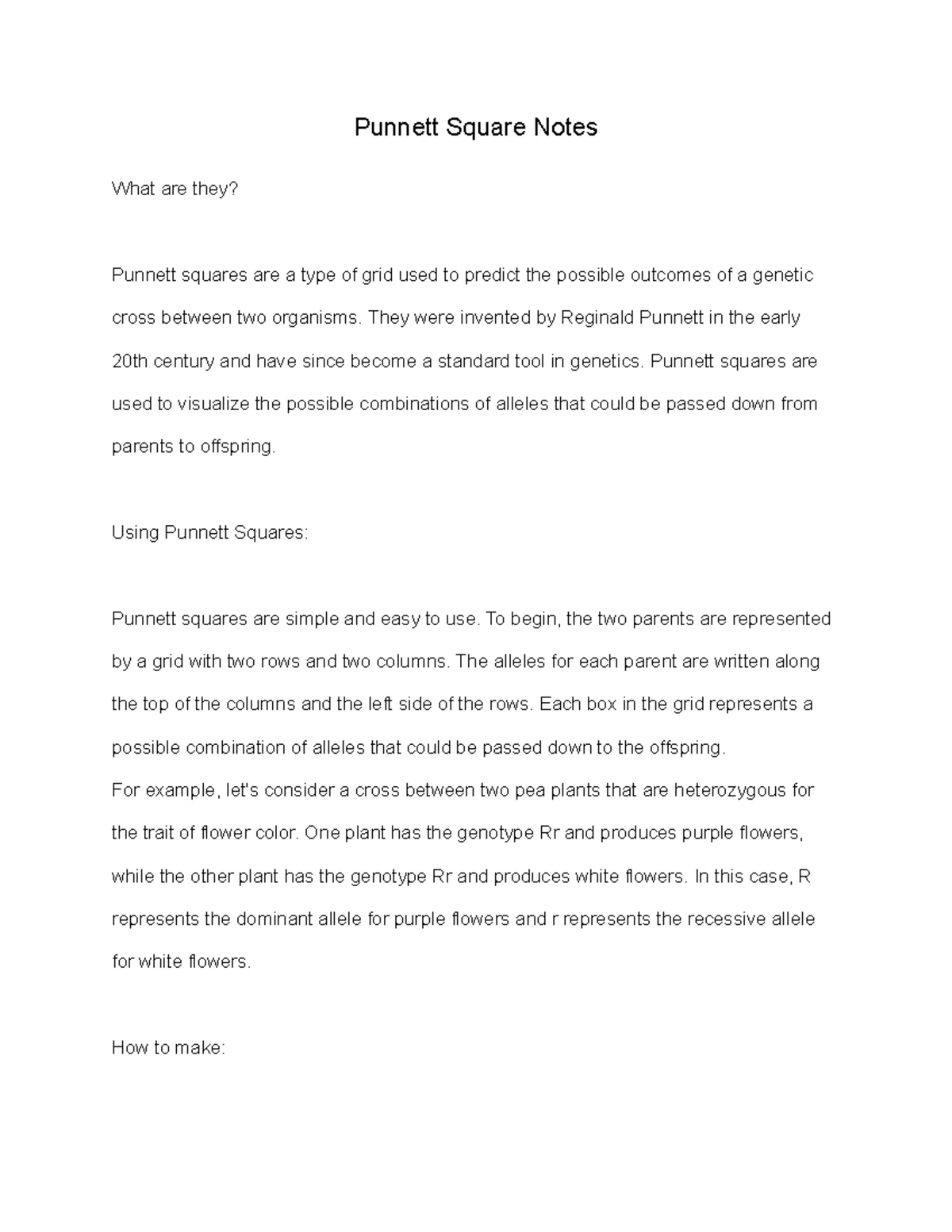 Punnett Square Notes - Punnett Square Notes What are they? Punnett ...