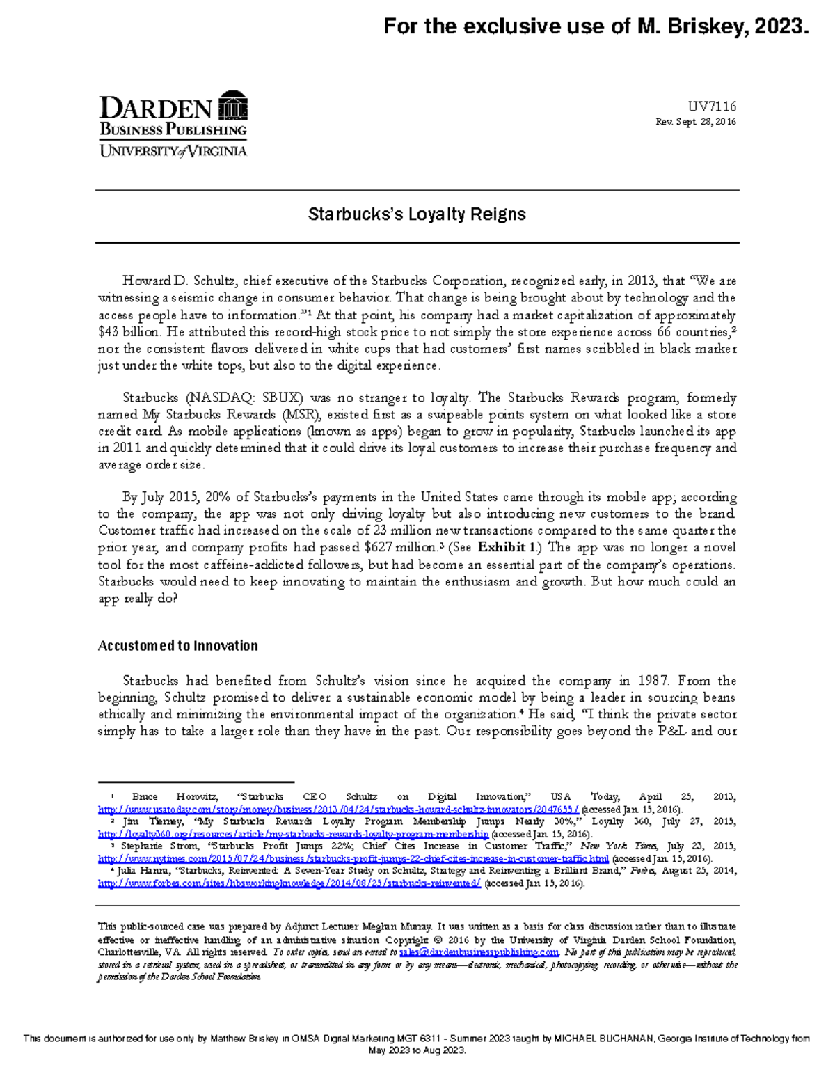 Starbucks Case - UV Rev. Sept. 28, 2016 This public-sourced case was ...