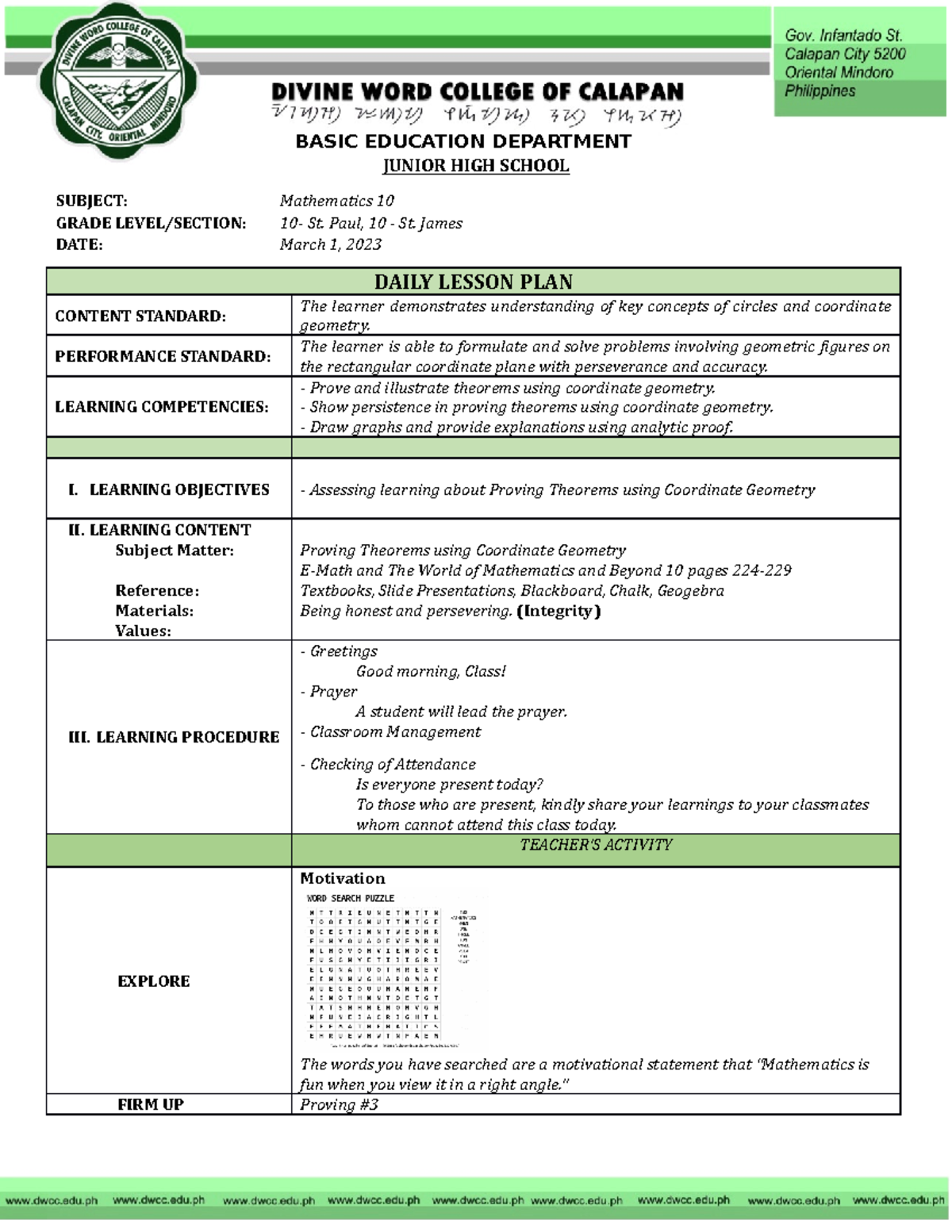 King's LP Grade 10 Mar 1 - Lesson Plan - BASIC EDUCATION DEPARTMENT ...