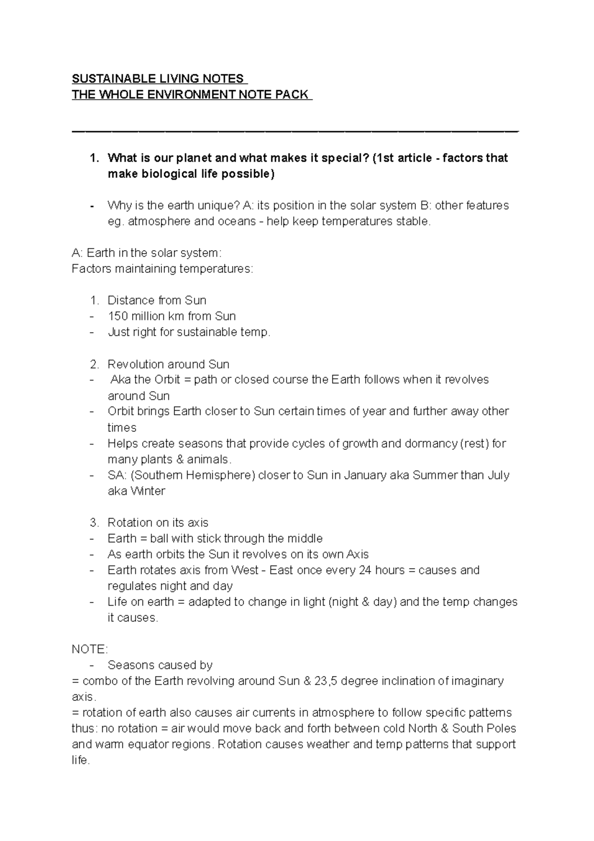 Exam Notes for May Paper - SUSTAINABLE LIVING NOTES THE WHOLE ...