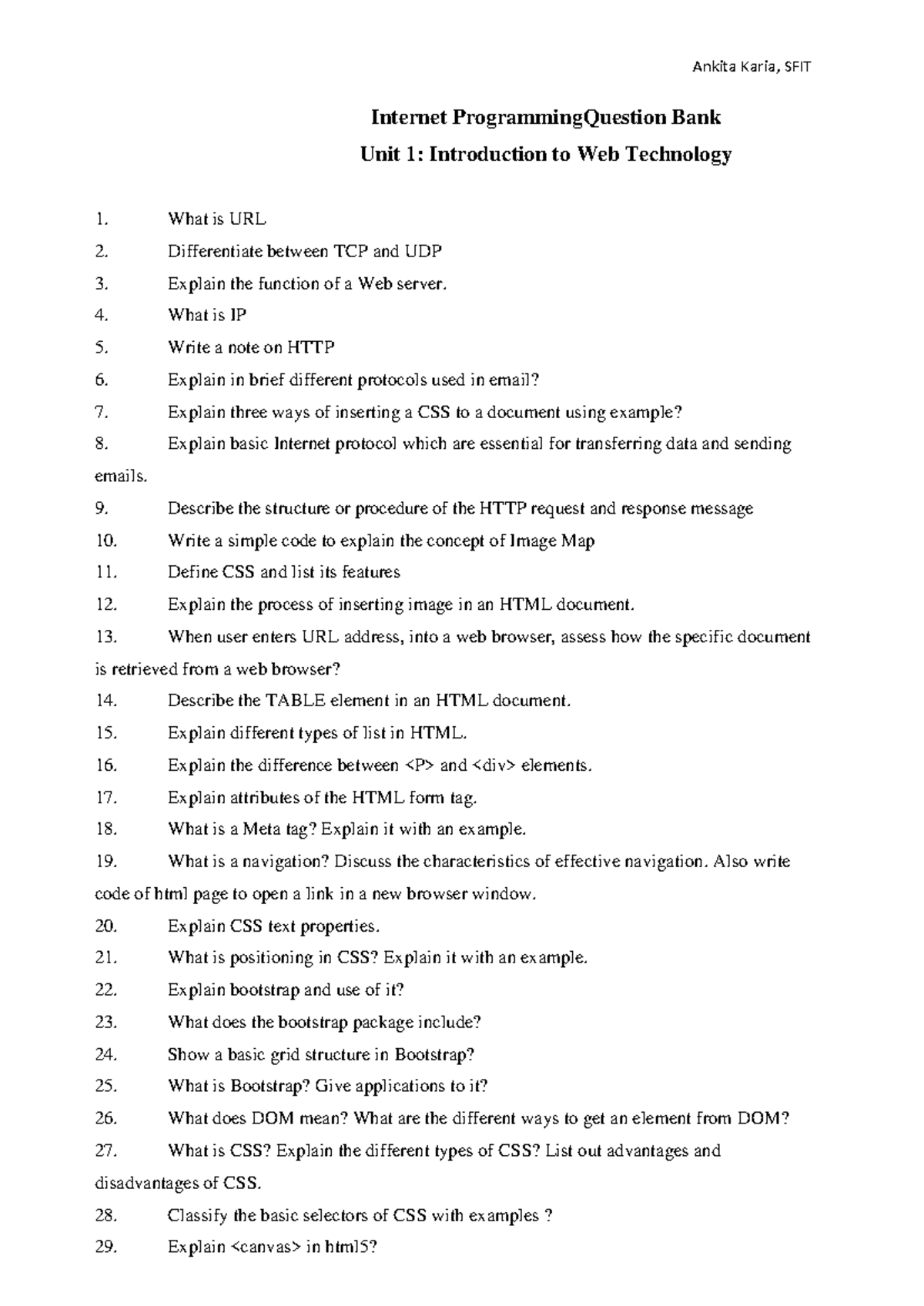 Final IP Question Bank - What is URL Internet ProgrammingQuestion Bank Unit 1: Introduction to ...