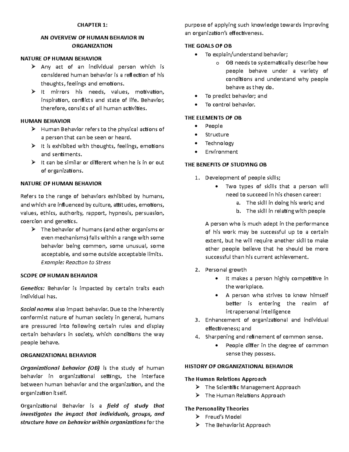 Prelim Humanb - CHAPTER 1: AN OVERVEW OF HUMAN BEHAVIOR IN ORGANIZATION ...