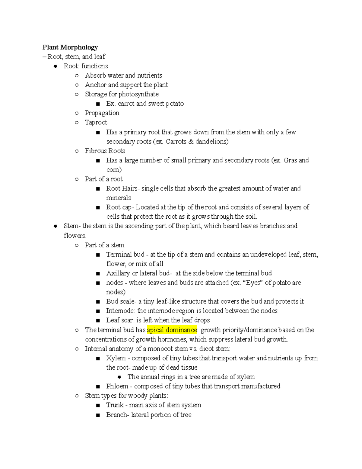Horticulture notes#3 - in-depth lecture notes - Plant Morphology Root ...