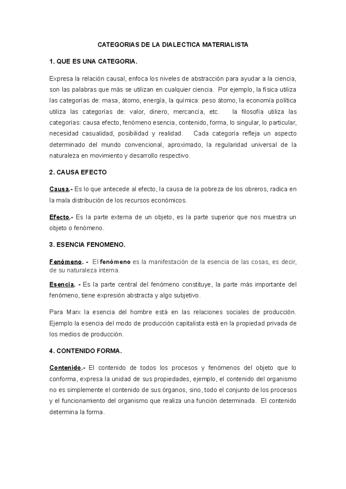 Dialectica materialista - CATEGORIAS DE LA DIALECTICA MATERIALISTA 1 ...