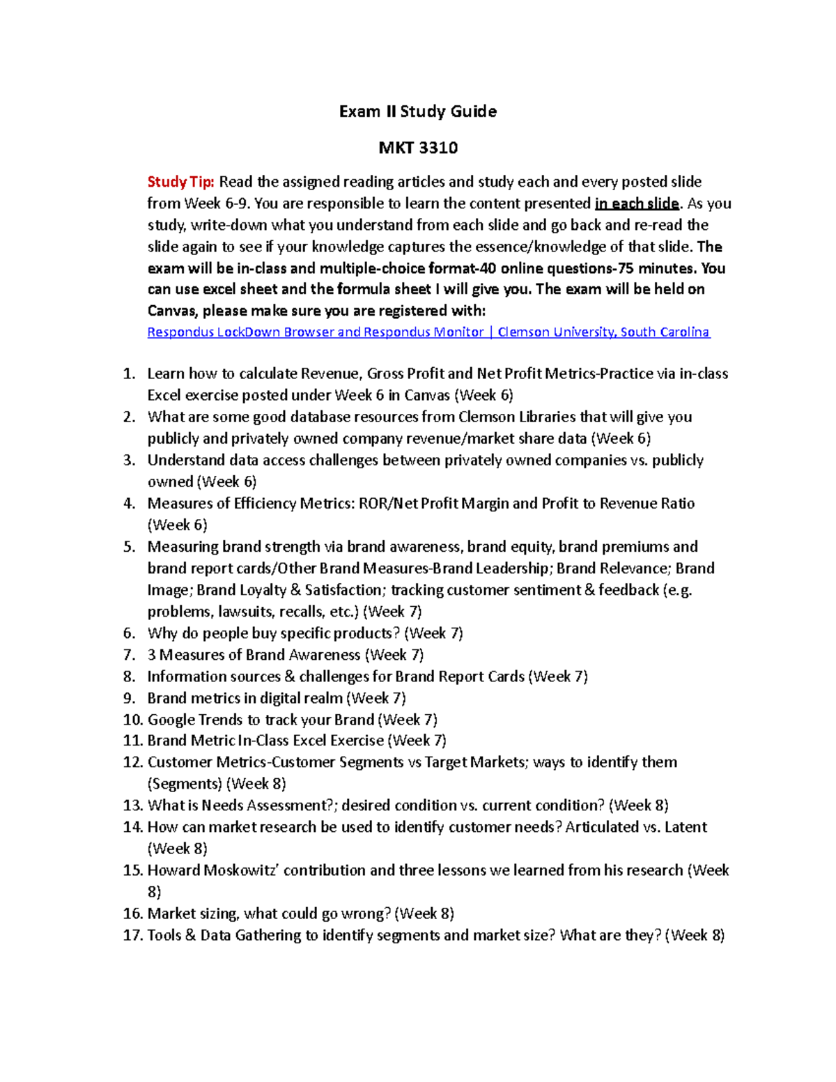 Exam II Study Guide - You are responsible to learn the content ...