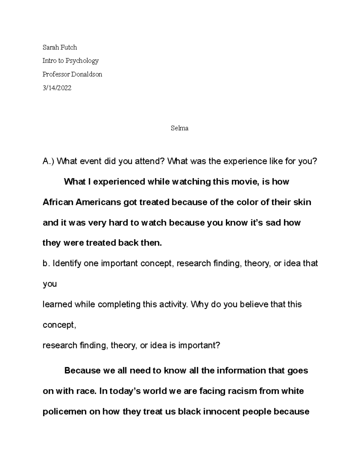 All of my assignments 12334567 and English work - Sarah Futch Intro to ...