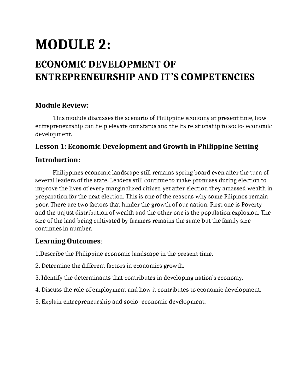 Module 2 Economic Development of Entrepreneurship and its competencies ...