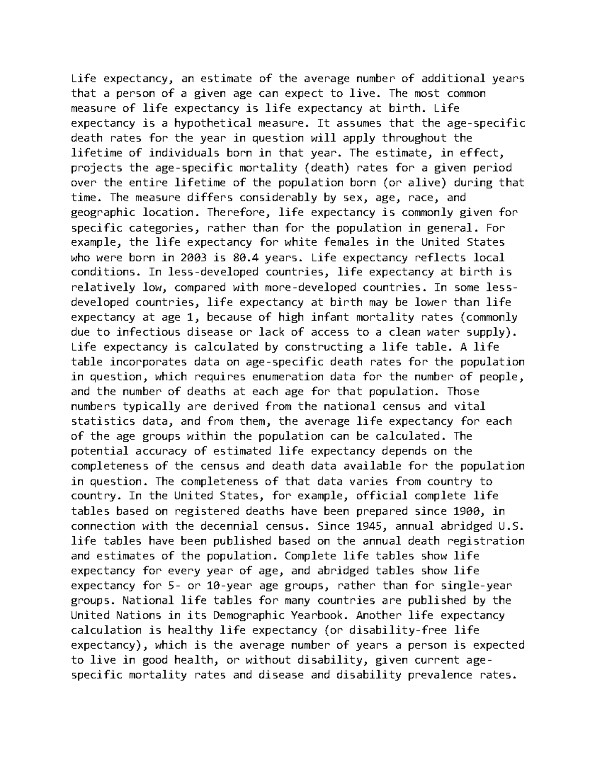 Life expectancy - notes - Life expectancy, an estimate of the average ...