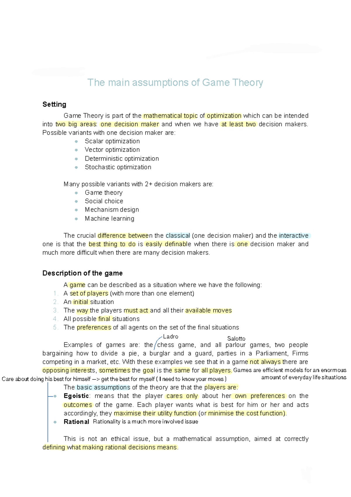 Game Theory - Lecture 12/ Chapter 0: The main assumptions of Game ...